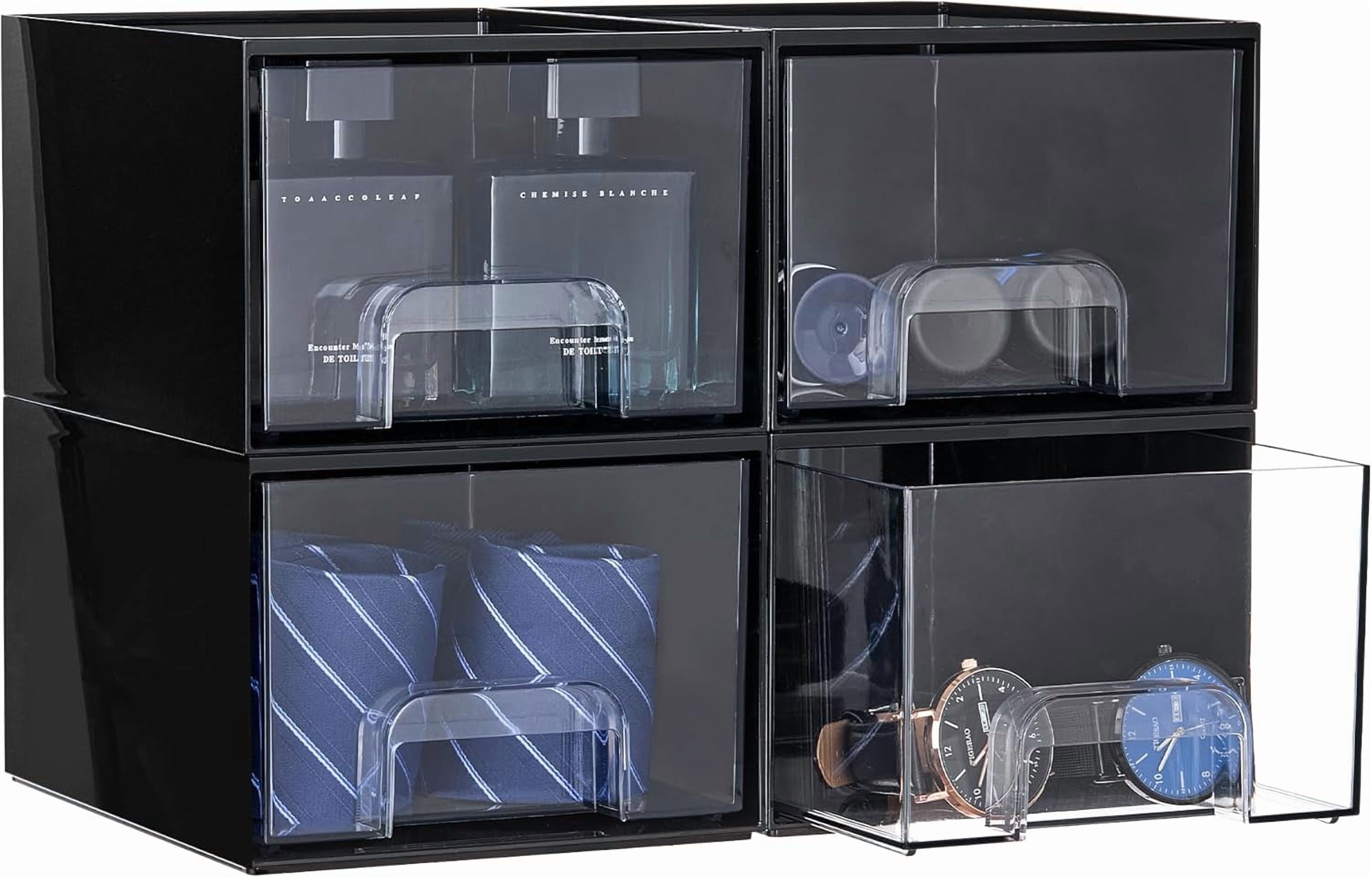 4 Pack Clear Small Stackable Storage Drawers,Acrylic Bathroom Makeup ...