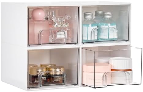 4 Pack Clear Small Stackable Storage Drawers,Acrylic Bathroom Makeup ...