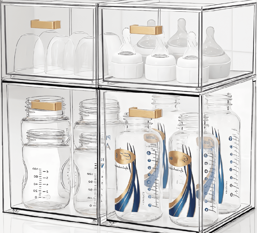 4 Pack Clear Stackable Drawer Organizer with Handle, Pull-Out Storage ...