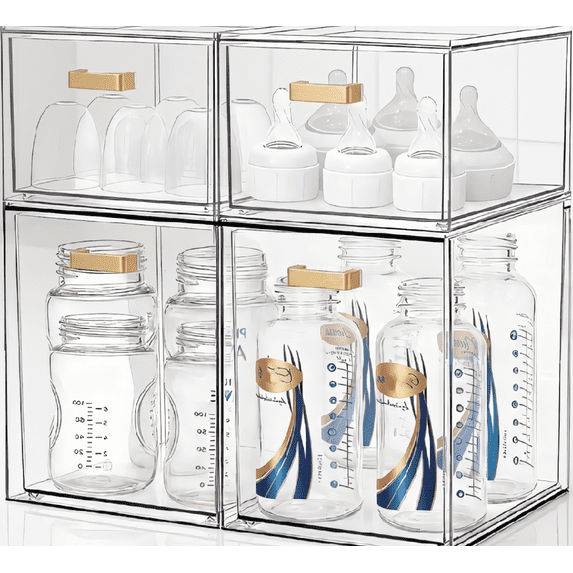 4 Pack Clear Stackable Drawer Organizer with Handle, Pull-Out Storage ...