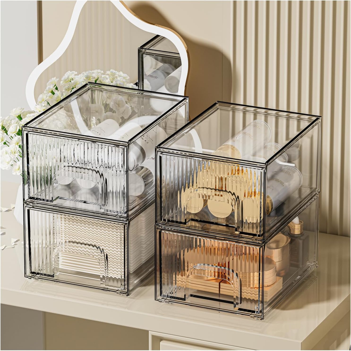 4 Pack Clear Stackable Storage Drawer, Acrylic Drawer, Cosmetic ...