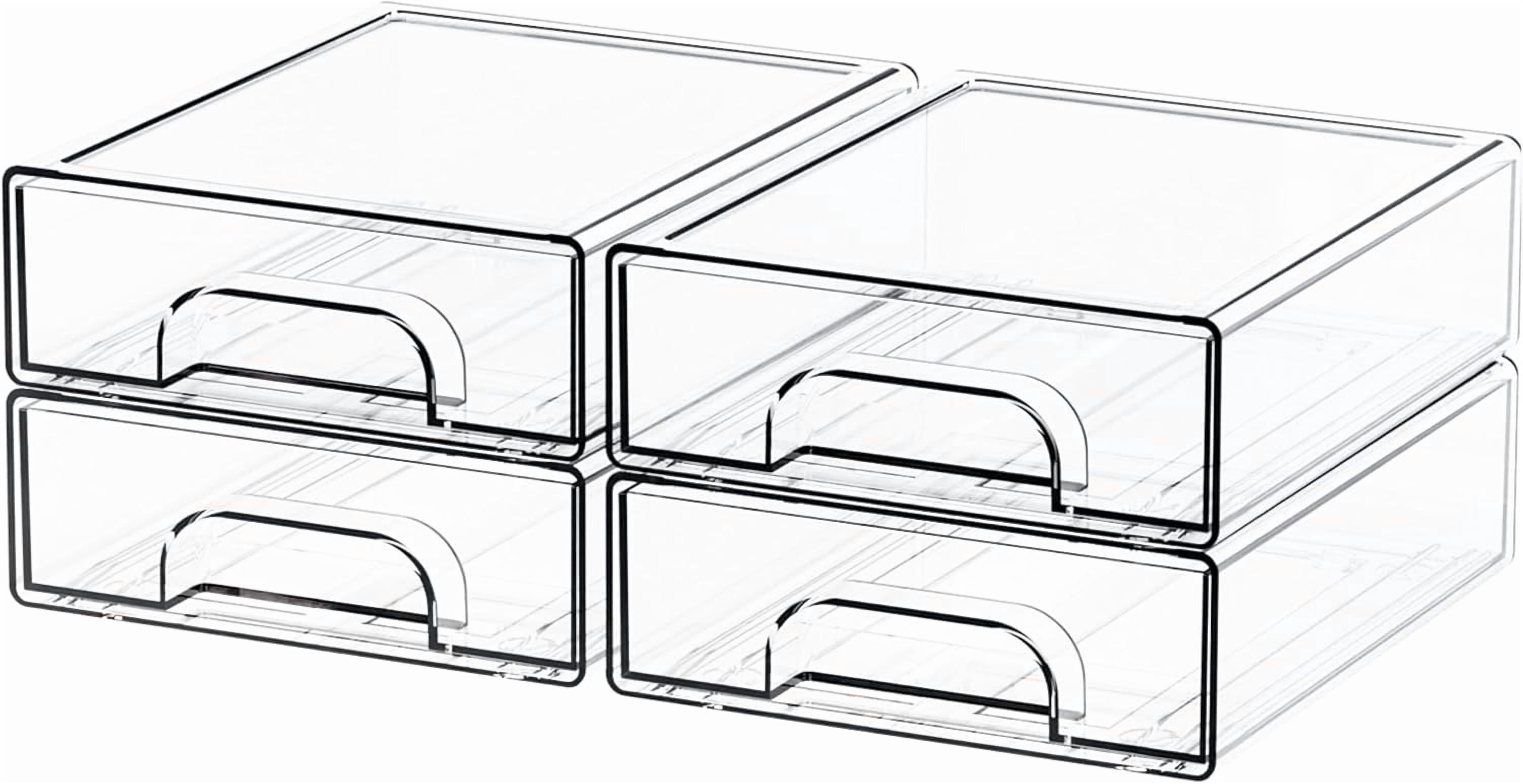 4 Pack Clear Stackable Storage Drawers, 2.2'' Tall Desk Organizer ...