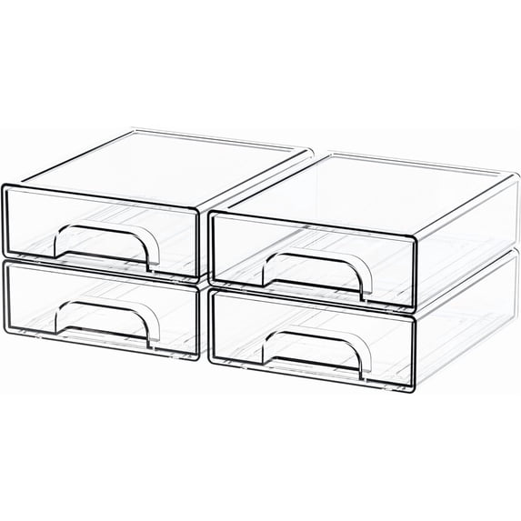 4 Pack Clear Stackable Storage Drawers, 2.2'' Tall Desk Organizer ...