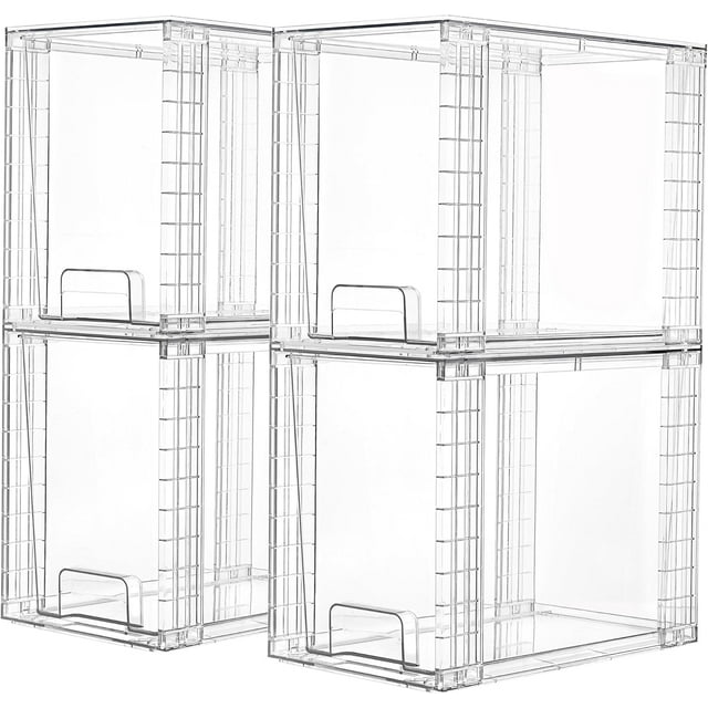 4 Pack Clear Stackable Storage Drawers,9.7" High Plastic Organizers ...