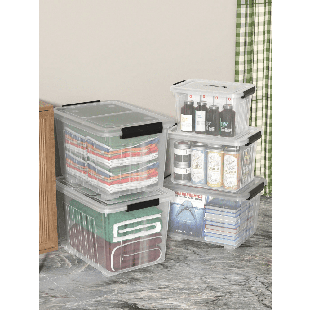 4-Pack Clear Storage Bin With Lid, Clear Plastic Storage Containers ...