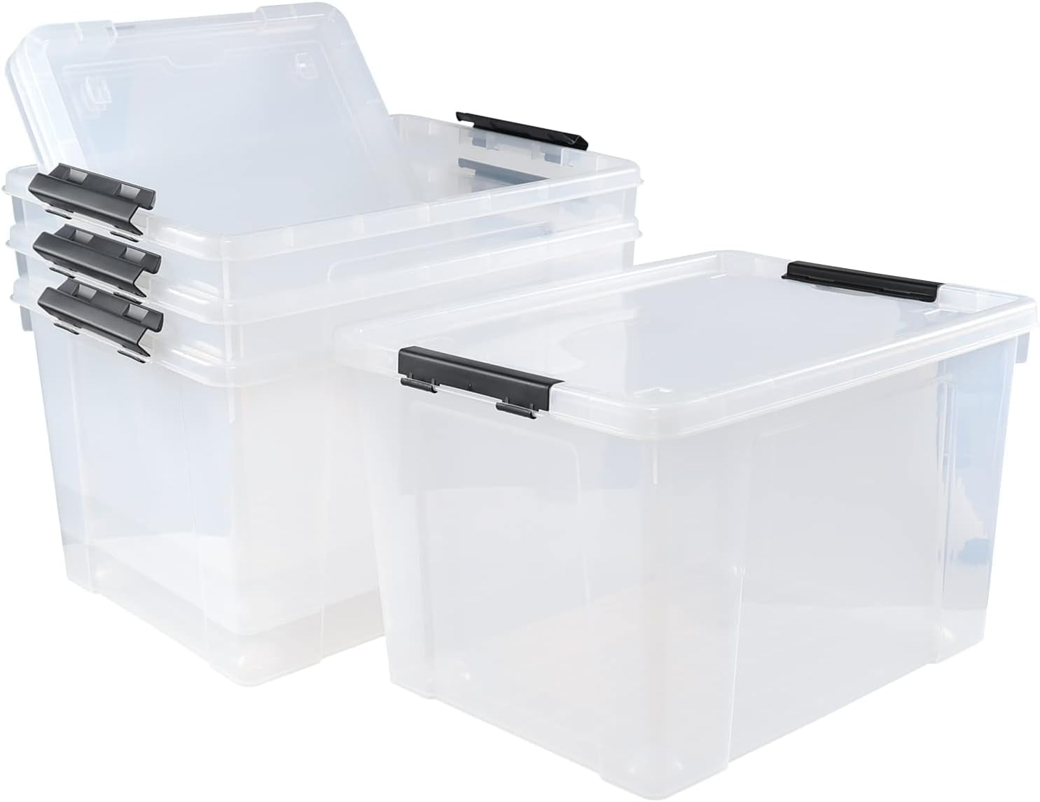 4 Pack Clear Storage Latch Bin with Lid, 34 L Plastic Wheeled Storage ...
