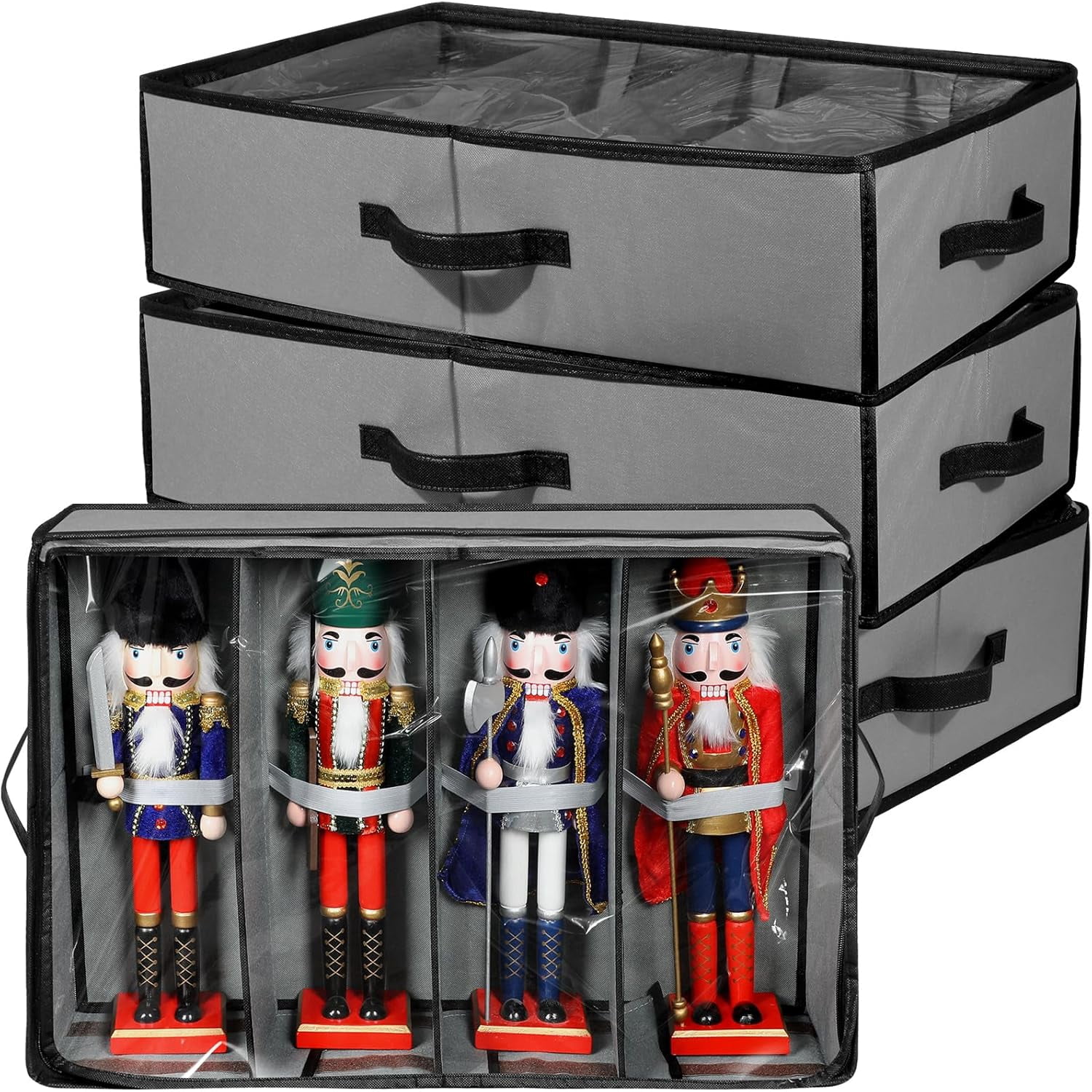 4 Pack Clear Top Christmas Nutcracker Storage Box Christmas Figurine ...