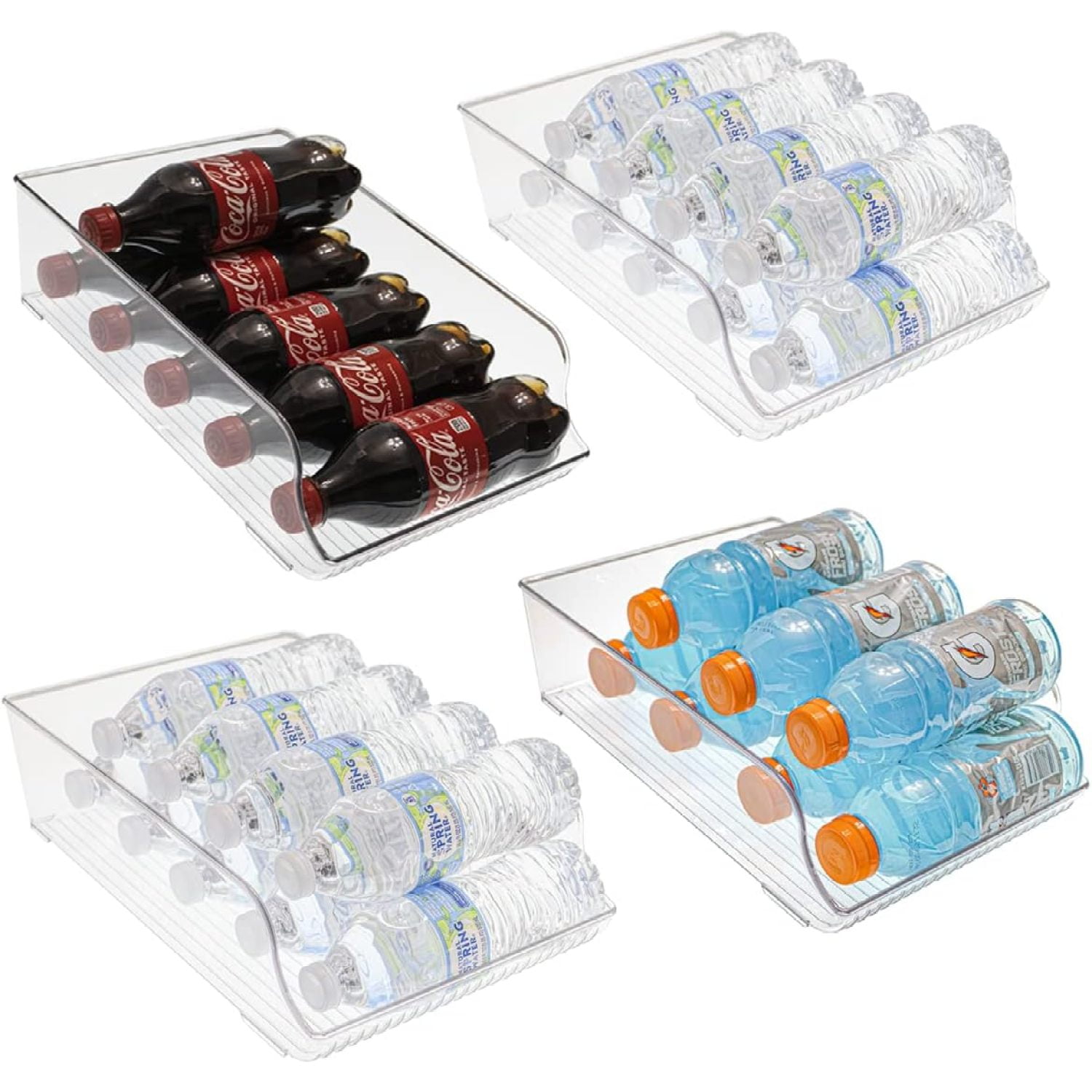 4 Pack Clear Water Bottle Dispenser Organizer Bins for Refrigerator ...