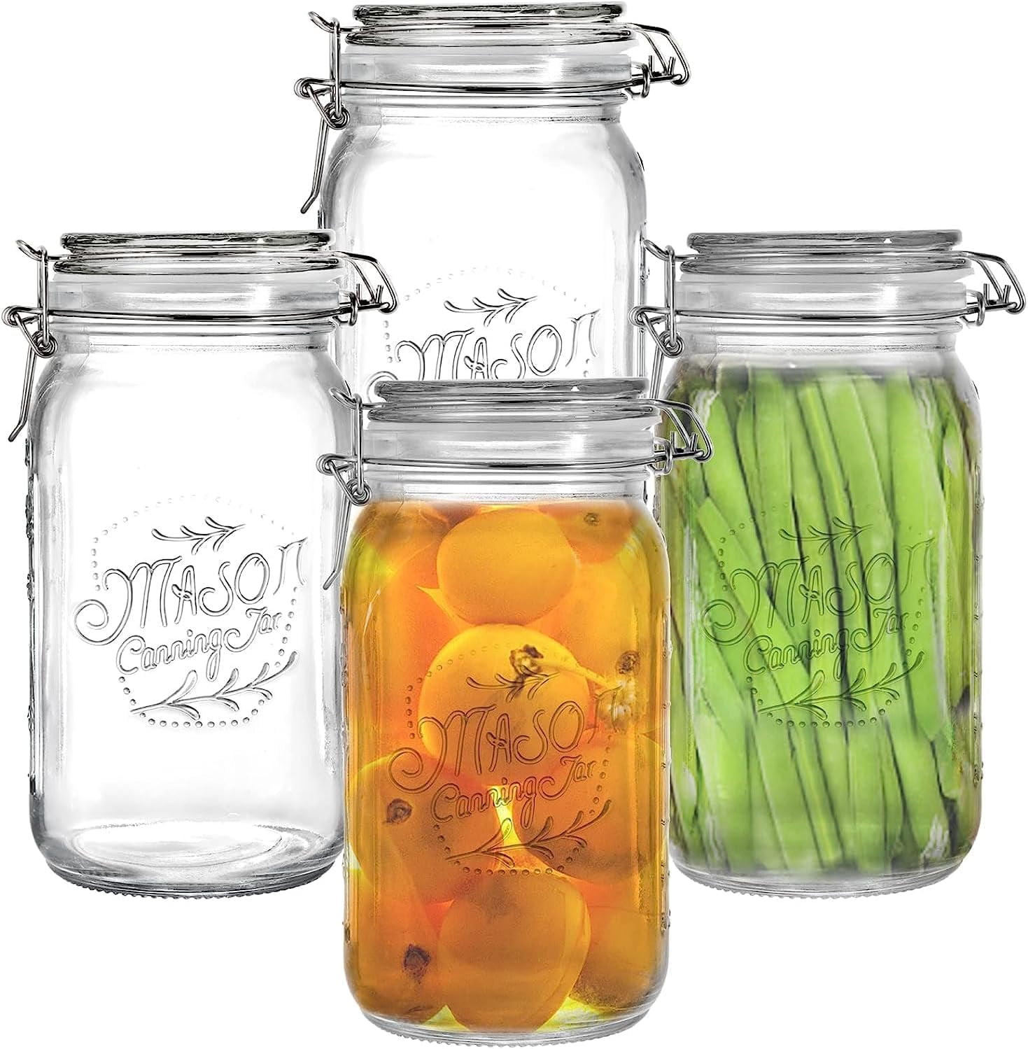 4 Pack Clear Wide Mouth Glass Mason Jars with Airtight Clamp Lids, 32Oz ...
