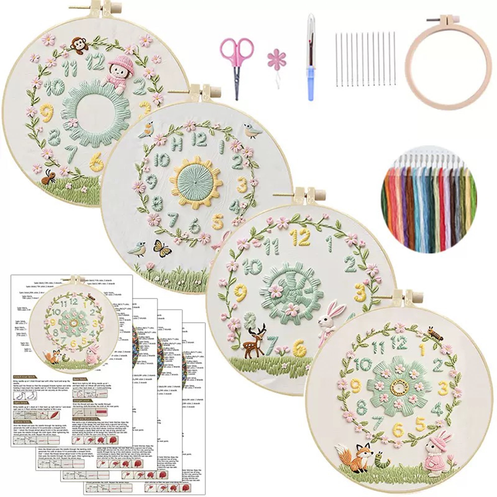 4 Pack Clock Embroidery Kits for Beginners Cute Clock Pattern Hand ...