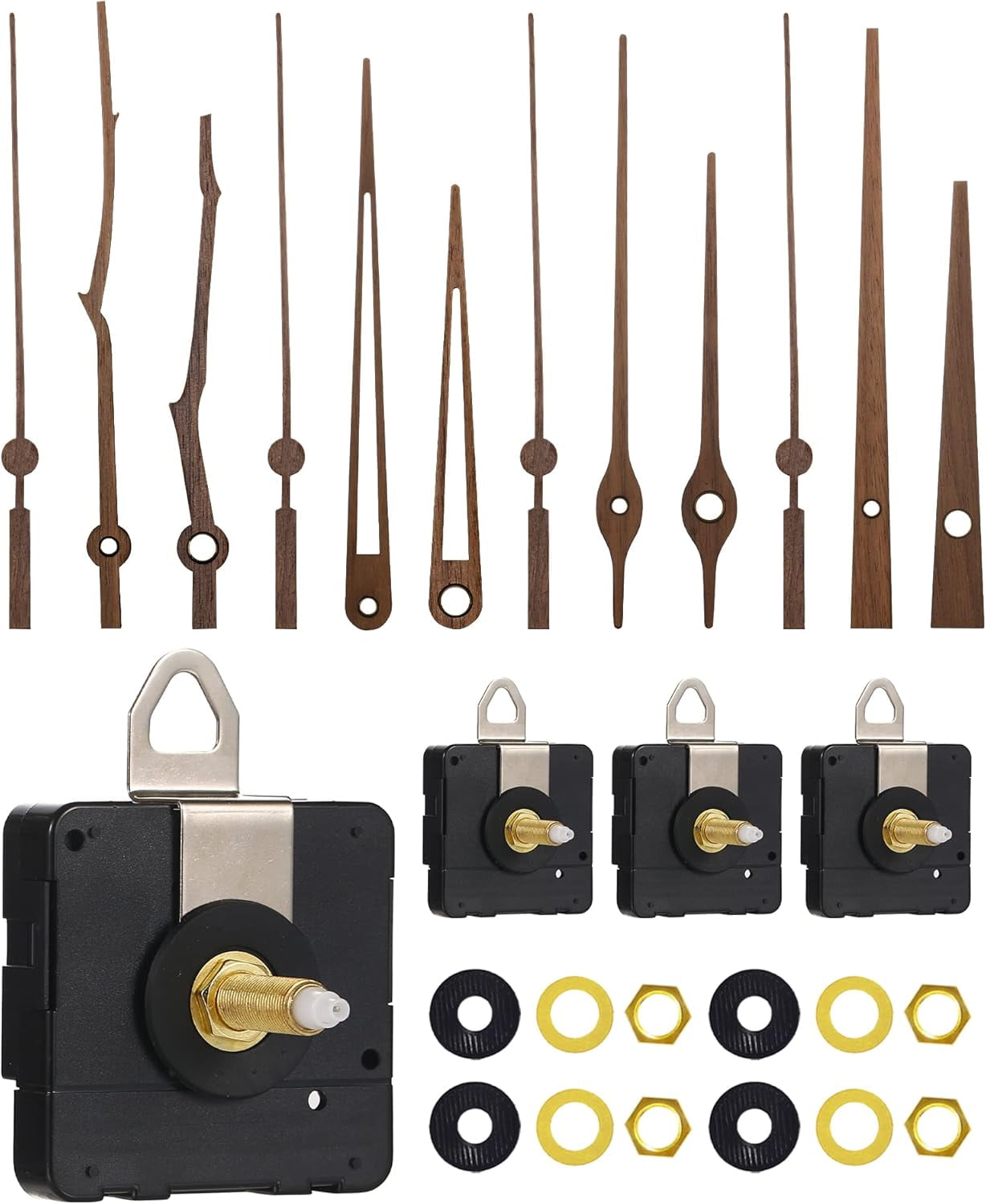 4 Pack Clock Mechanism and Walnut Wood Clock Hands, Long Shaft Quartz ...