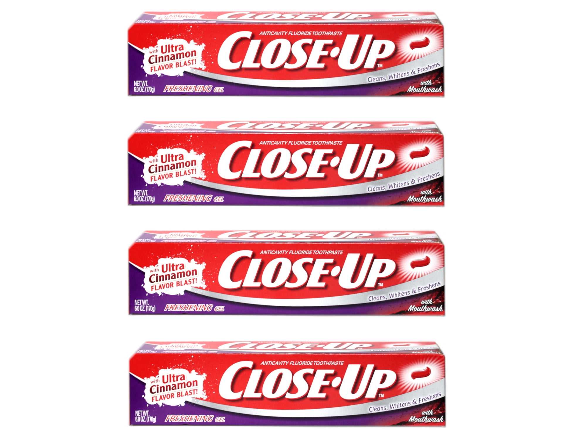 Closeup Toothpaste, Cinnamon Blast, 6 oz, 4 Pack, Whitening, Fresh ...