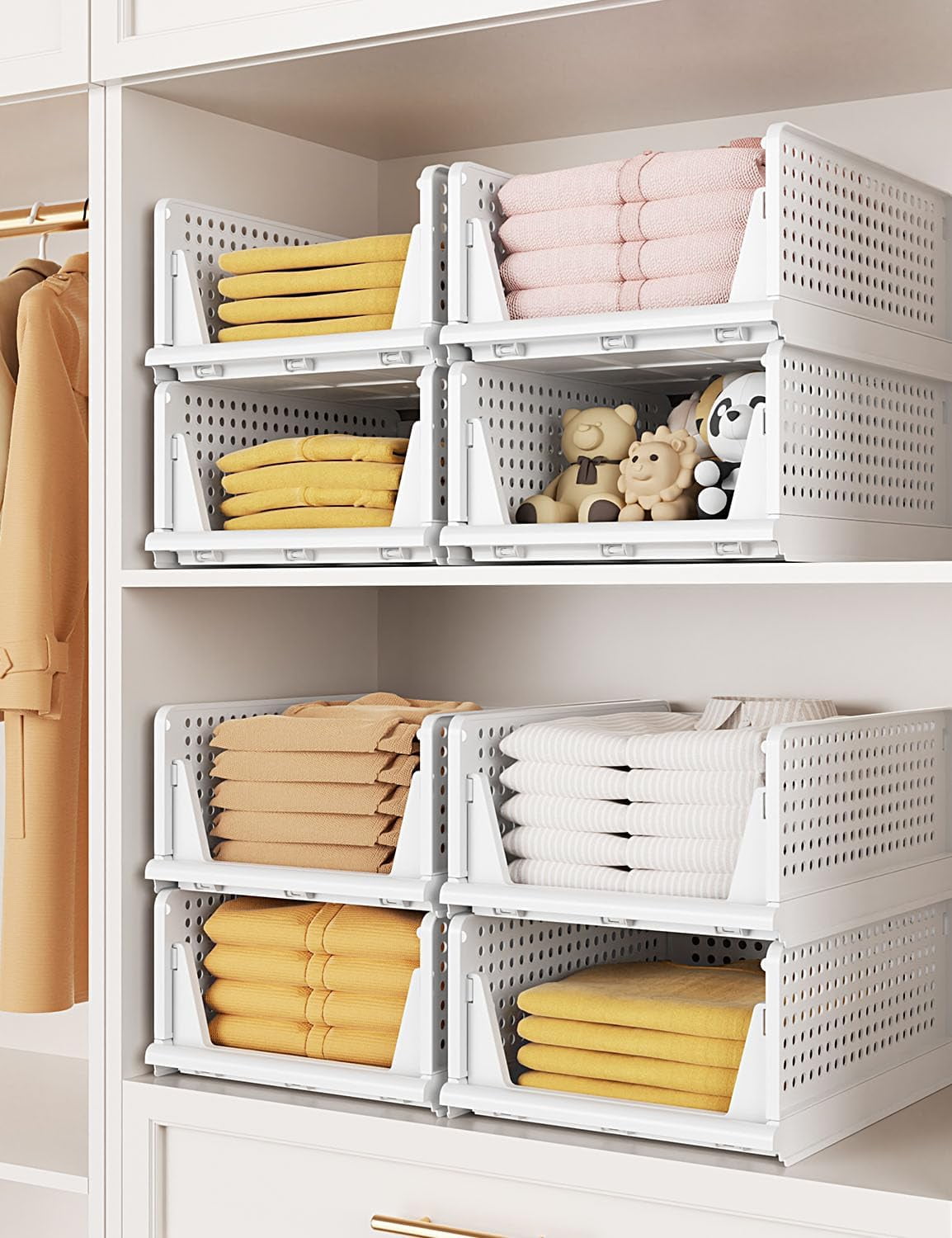 4 Pack Closet Organizer System, Stackable Plastic Clothes Storage ...
