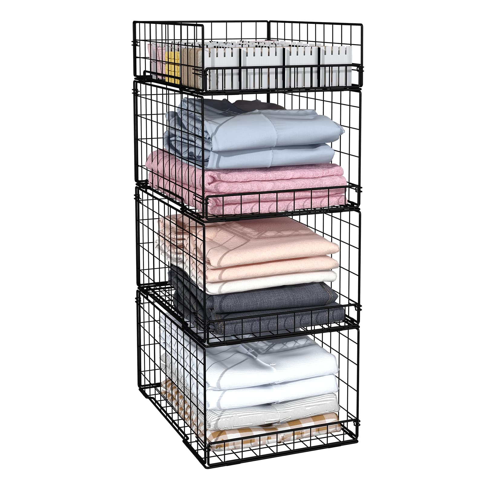 4 Pack Closet Organizers and Storage Shelves for 4 Tier Stackable ...