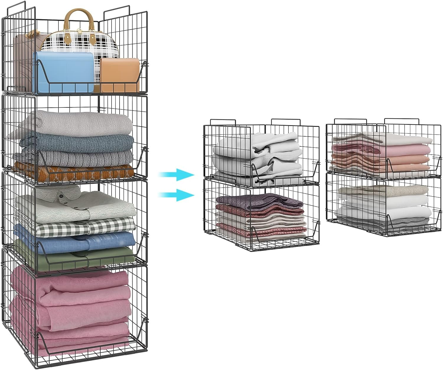 4 Pack Closet Organizers and Storage Shelves,x-Cosrack Metal Stackable ...