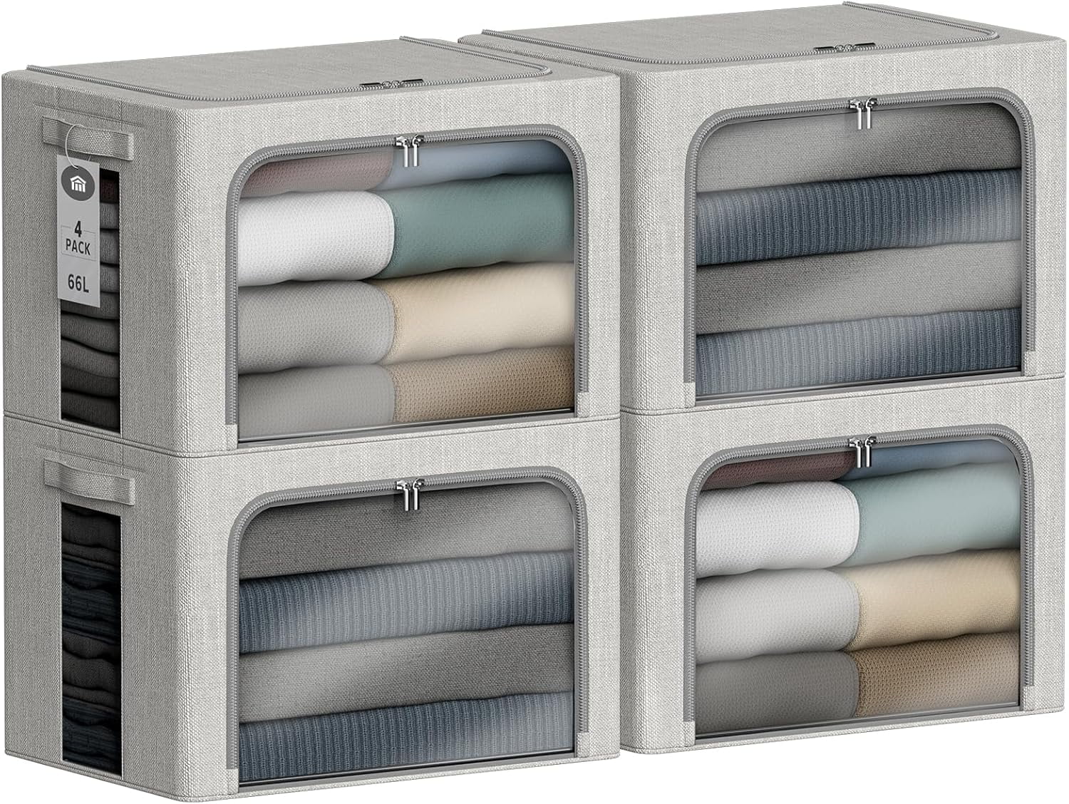 4 Pack Clothes Storage Bins with Metal Frame - 66L Stackable Storage ...