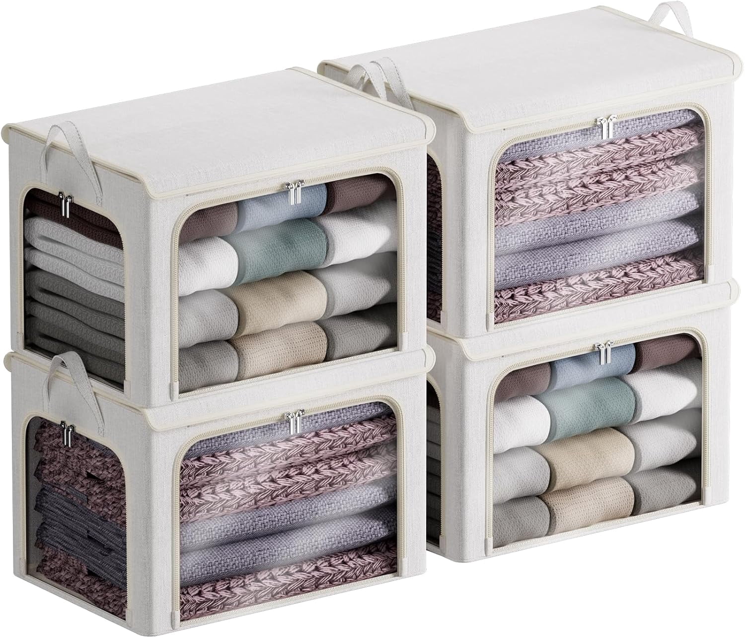 4 Pack Clothes Storage Bins with Metal Frame - 66L Stackable Storage ...