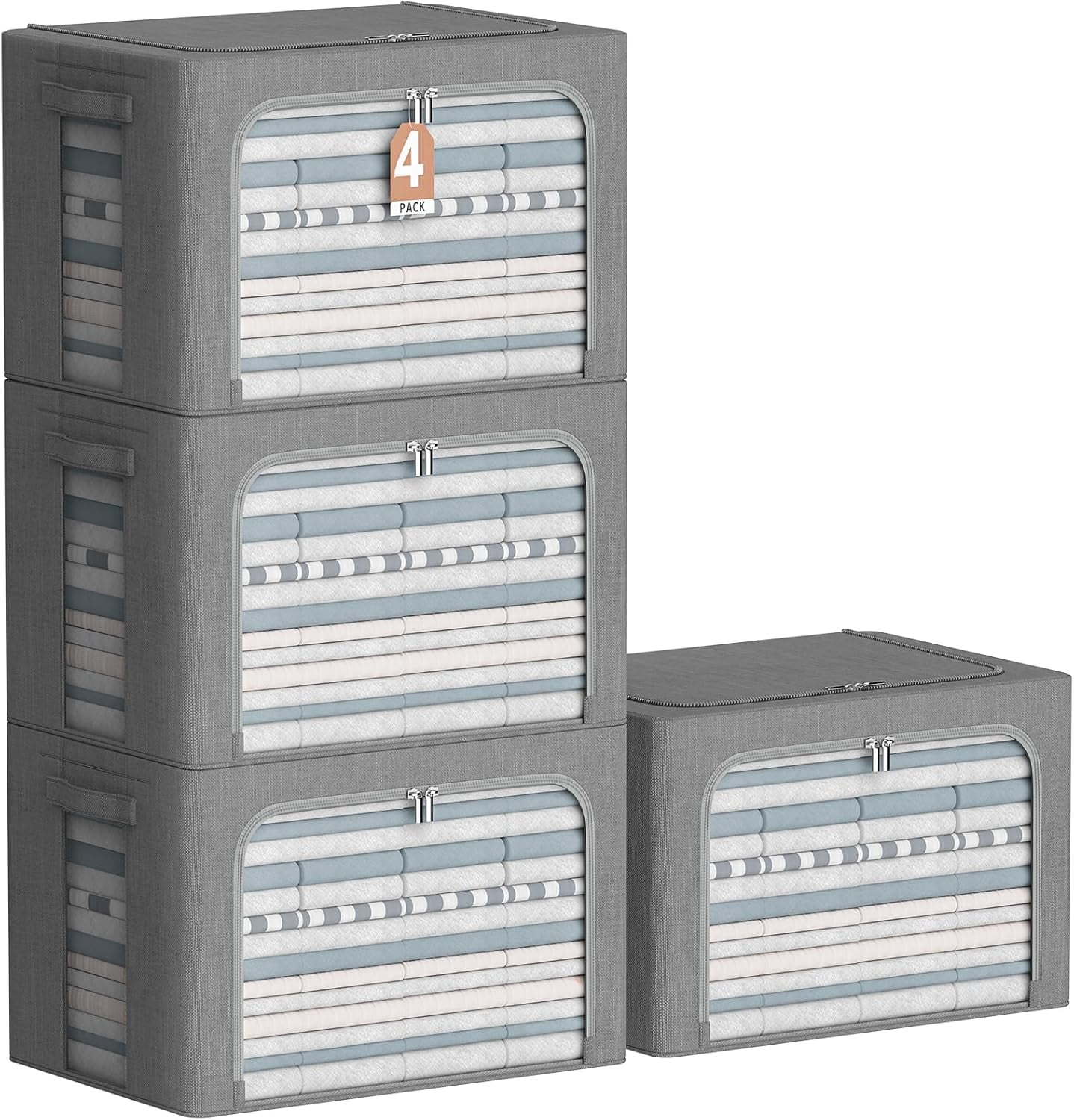 4 Pack Clothes Storage Bins with Metal Frame - Linen Fabric Foldable ...