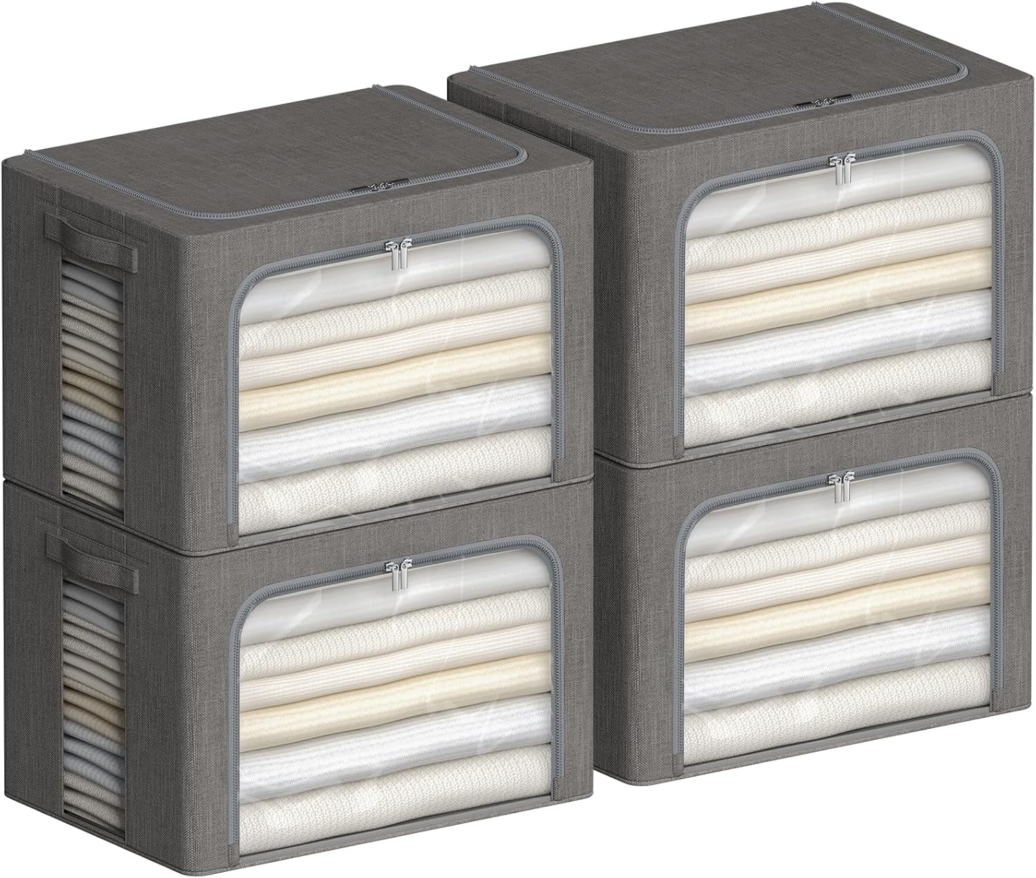 4-Pack Clothes Storage Bins with Metal Frame - Linen Fabric Foldable ...