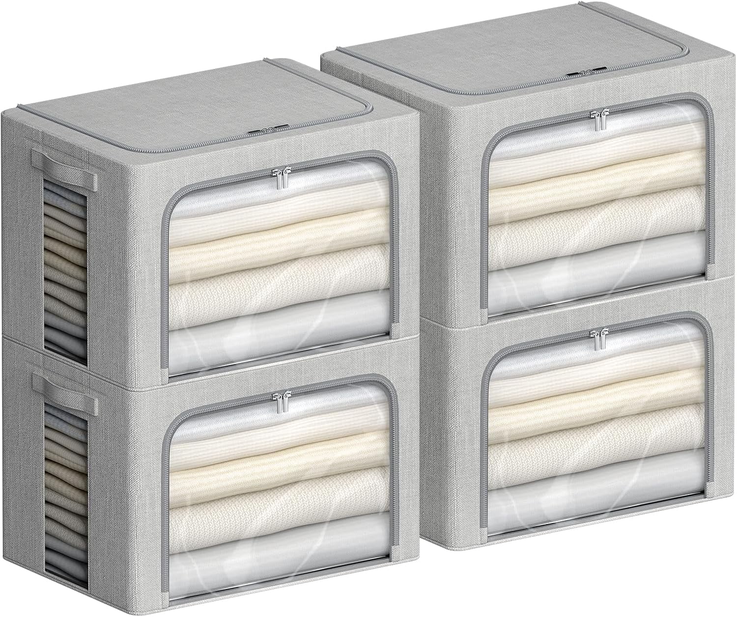 4 Pack Clothes Storage Bins with Metal Frame - Linen Fabric Foldable ...