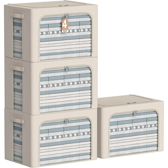 4 Pack Clothes Storage Bins - Oxford Fabric Metal Frame Storage Box ...