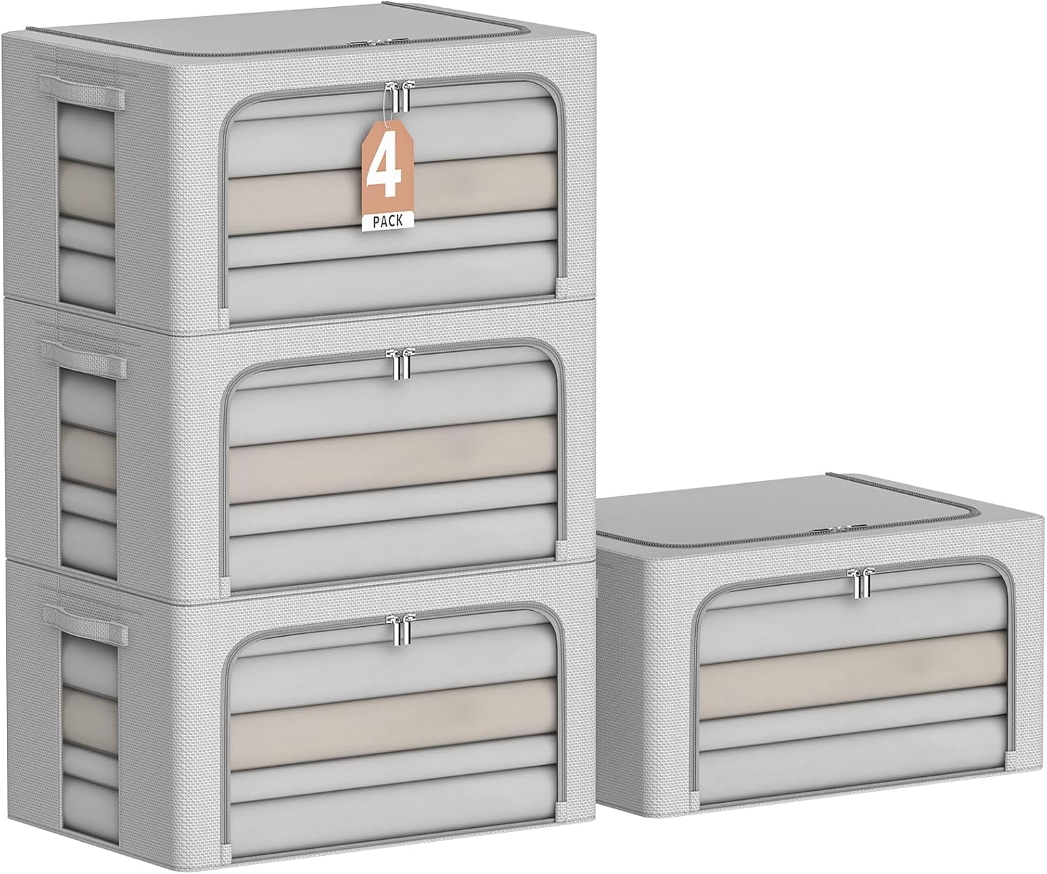 4 Pack Clothes Storage Bins - Oxford Fabric Metal Frame Storage Box ...