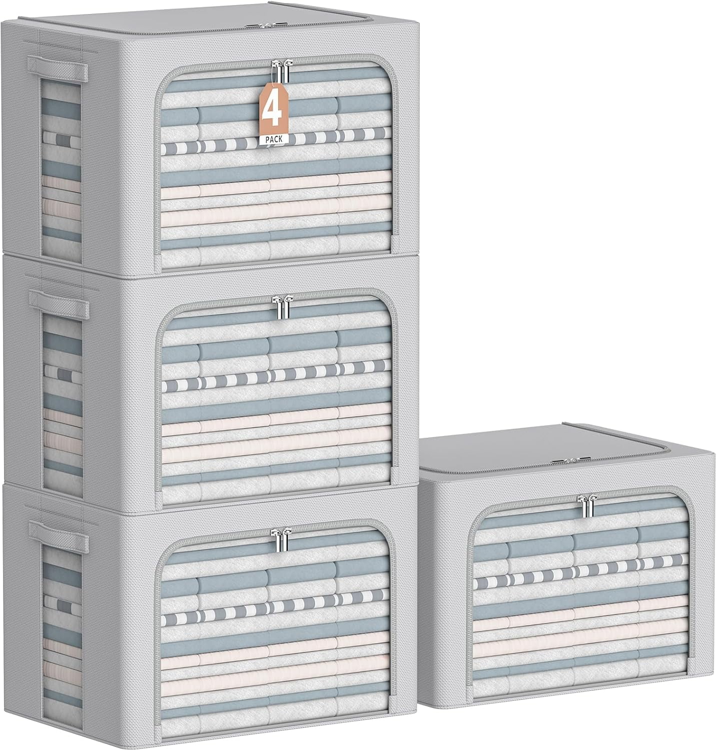 4 Pack Clothes Storage Bins - Oxford Fabric Metal Frame Storage Box ...