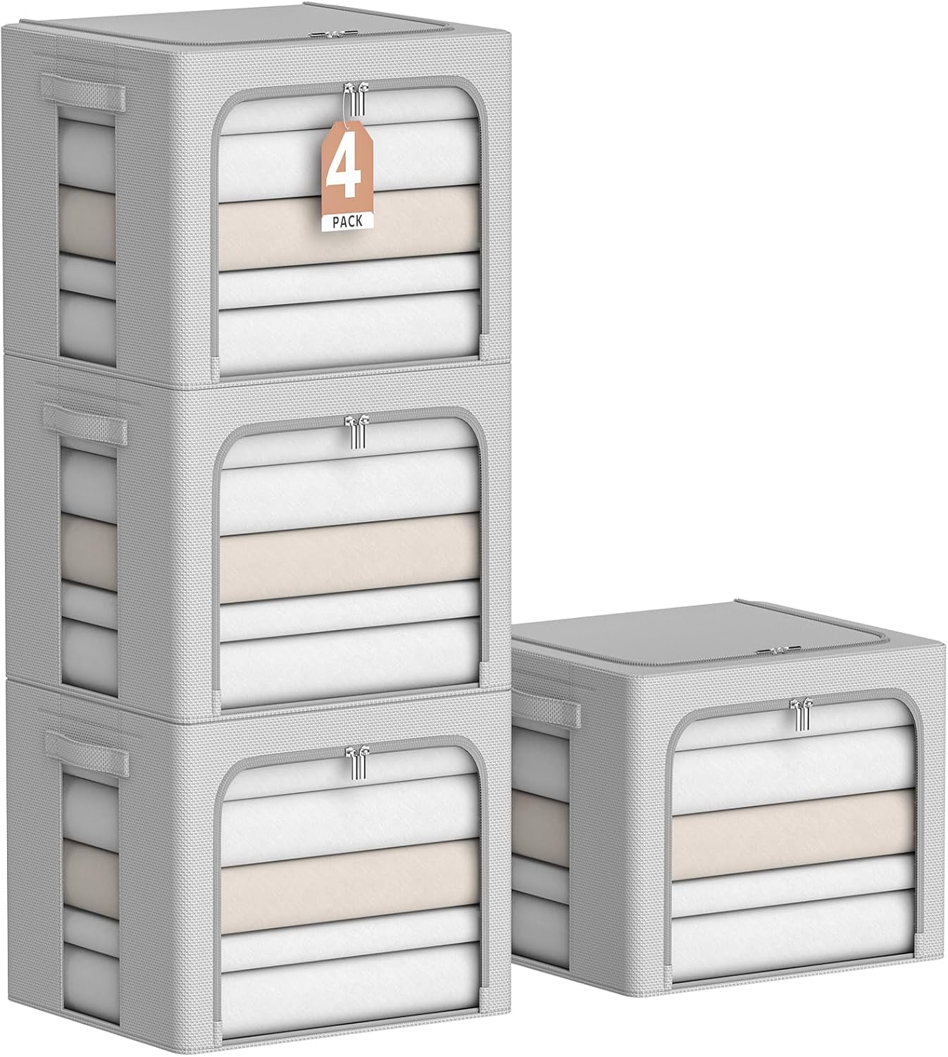 4 Pack Clothes Storage Bins - Oxford Fabric Metal Frame Storage Box ...