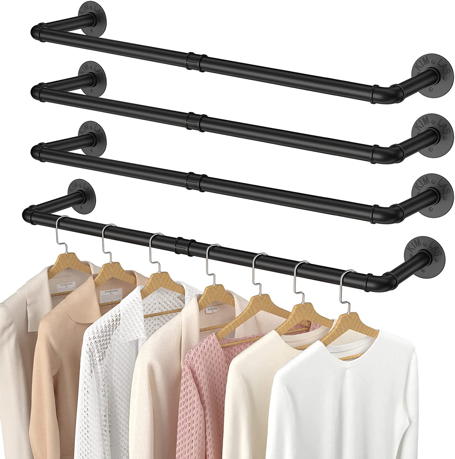 4 Pack Clothing Rack Wall Mount, Industrial Pipe Clothing Rack 38.4IN ...