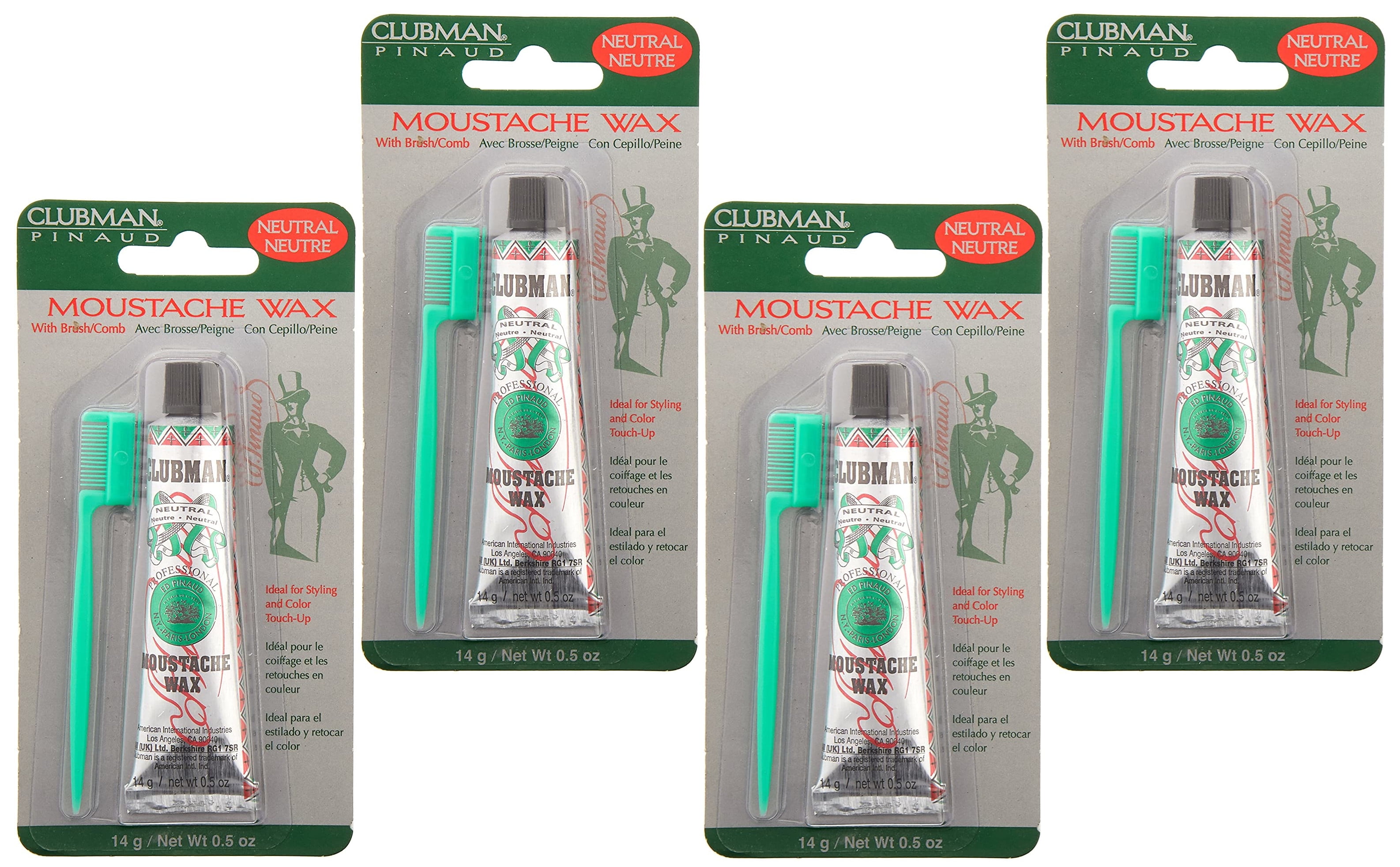 Clubman Moustache Wax Neutral, 4 Pack, 0.50 oz, Styling for Beard ...