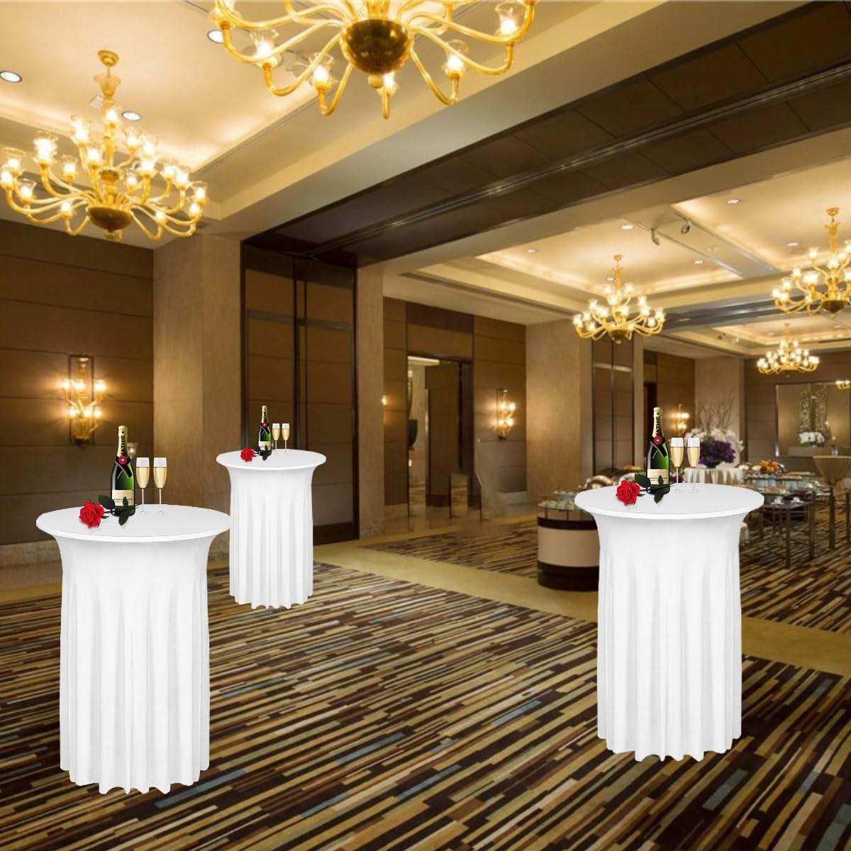 4 Pack Cocktail Table Covers 32"x 43" Spandex Stretch Round Cocktail ...