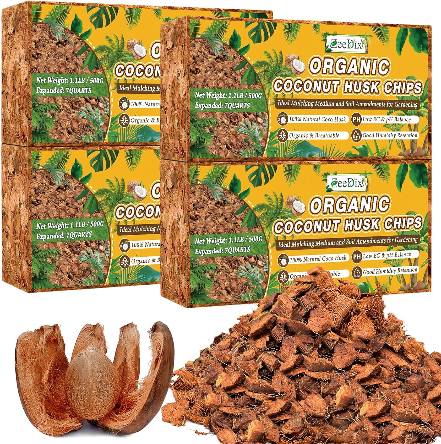 4 Pack Coco Coir Chips Substrate for Plants, 4.4 LB 100% Organic ...