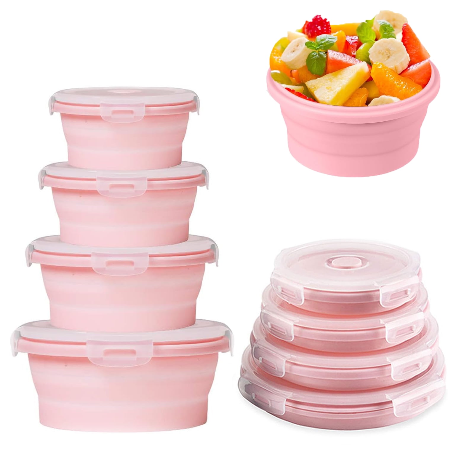 4-Pack Collapsible Bowl - Round Silicone Food Storage Containers with ...