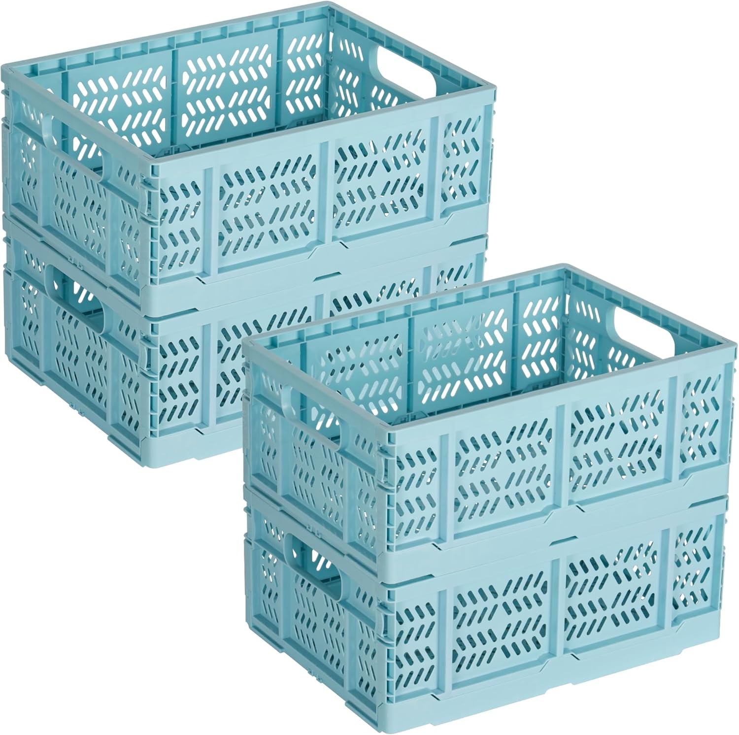 4-Pack Collapsible Crate for Storage, 19L Folding Crate Plastic for ...