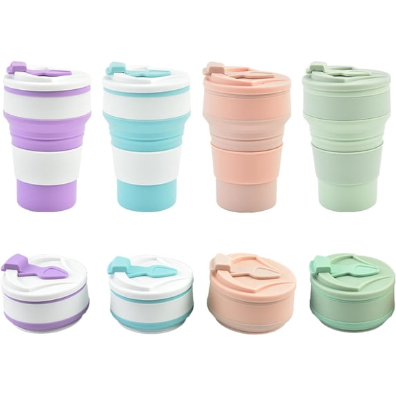 4-Pack Collapsible Cup Reusable – 12oz Silicone Foldable Portable ...