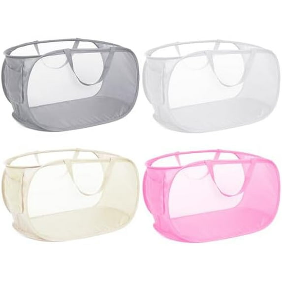 4 Pack Collapsible Laundry Baskets, Foldable Laundry Basket with Pocket ...