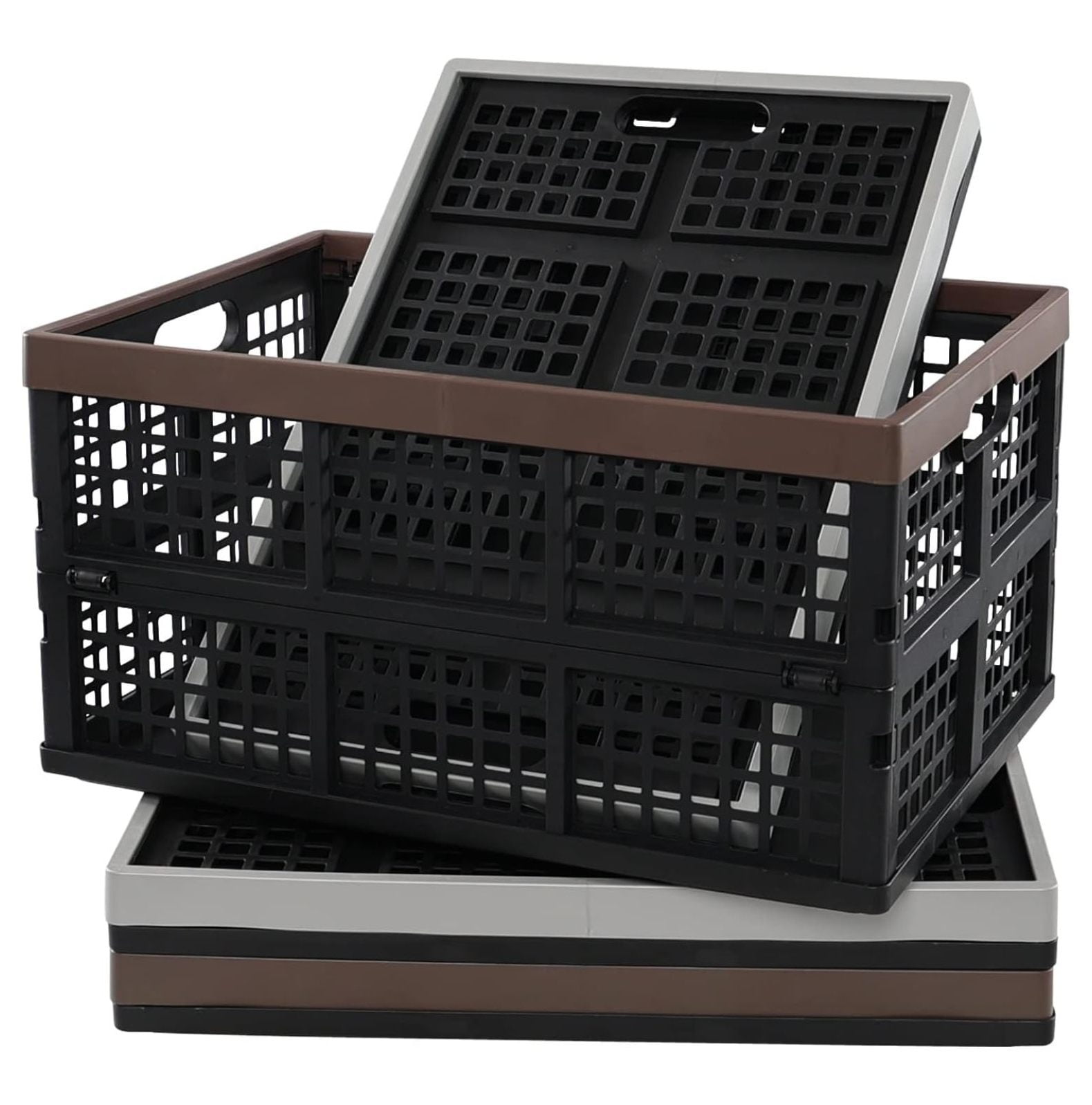 4-Pack Collapsible Storage Crates - 42L Plastic Stackable Folding ...