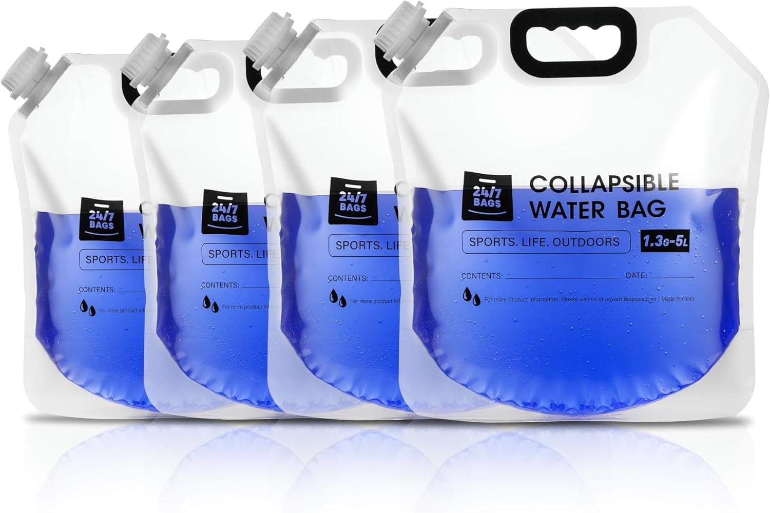 4-Pack Collapsible Water Container Bag, 1.3 Gallon/5 Liter, Heavy Duty ...