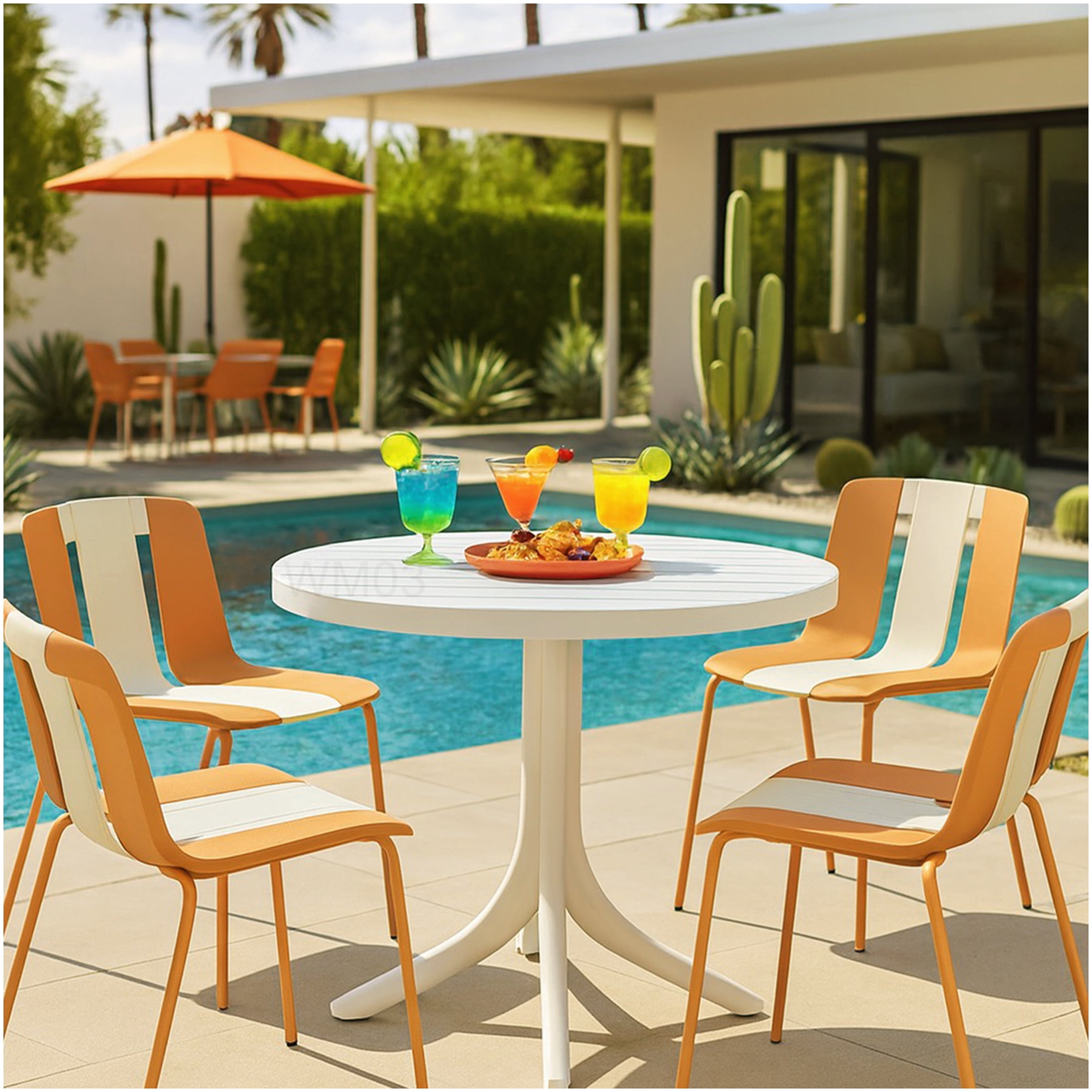 4-Pack Color Block Chairs and Round Table Set, Indoor Outdoor Metal and ...