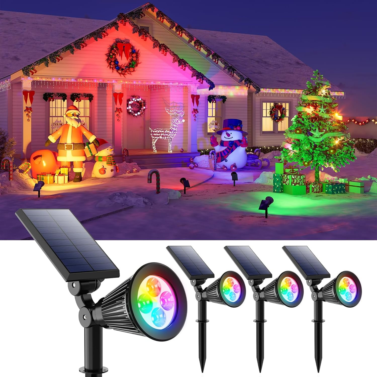 4 Pack Color Changing Solar Spotlights Outdoor for Decorations, Tree ...