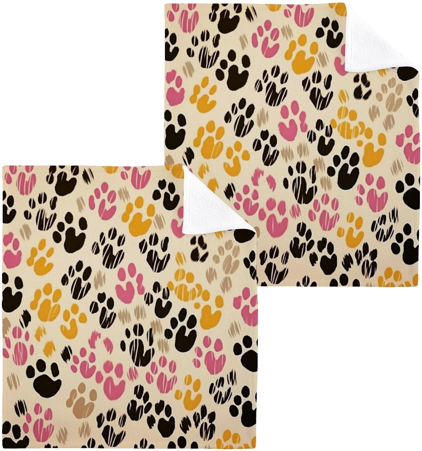 4 Pack Colorful Dog Paw Pure Cotton Washcloths 12 x 12 Inch Reusable ...