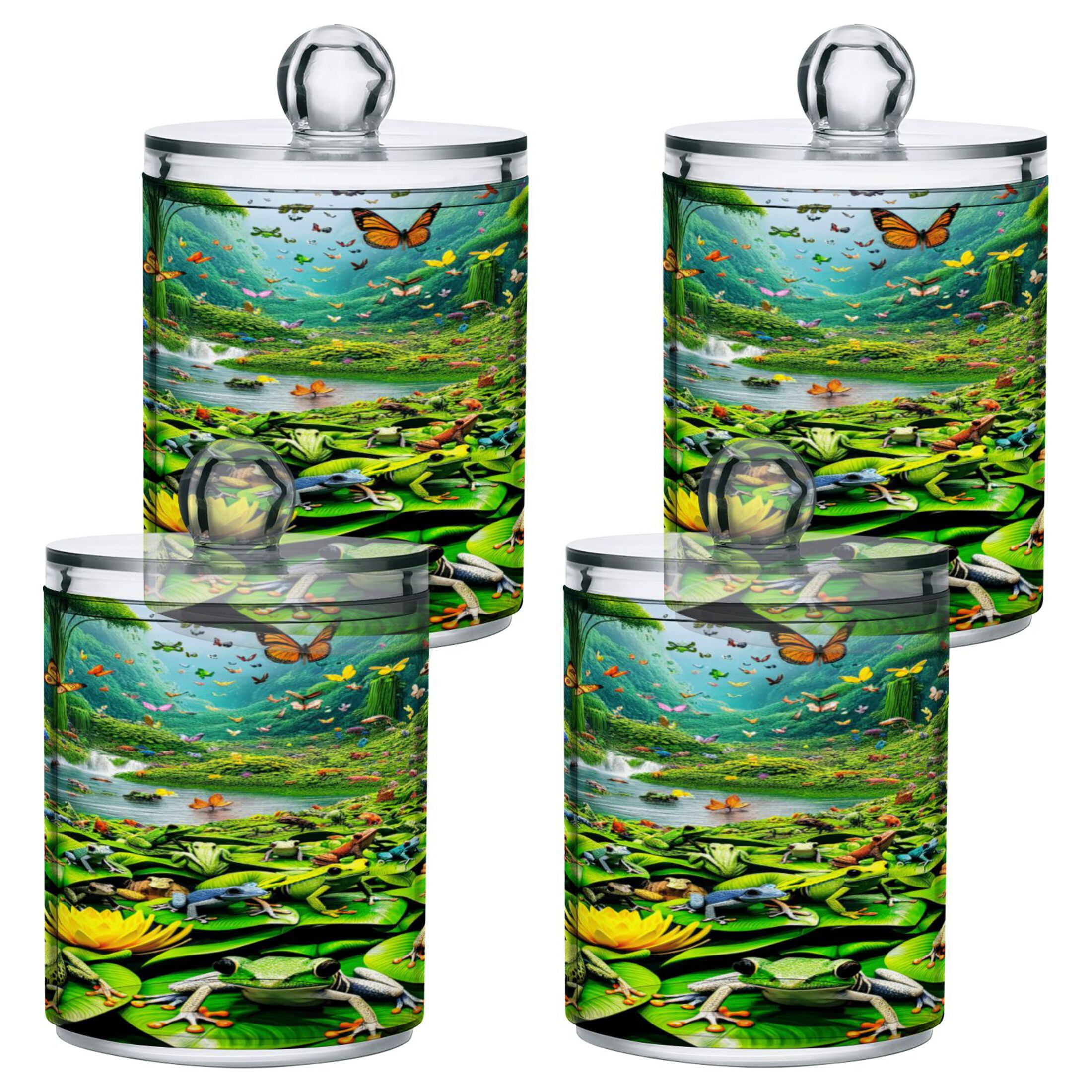 4 Pack Colorful Frogs and Butterflies Qtip Holder Dispenser Clear ...