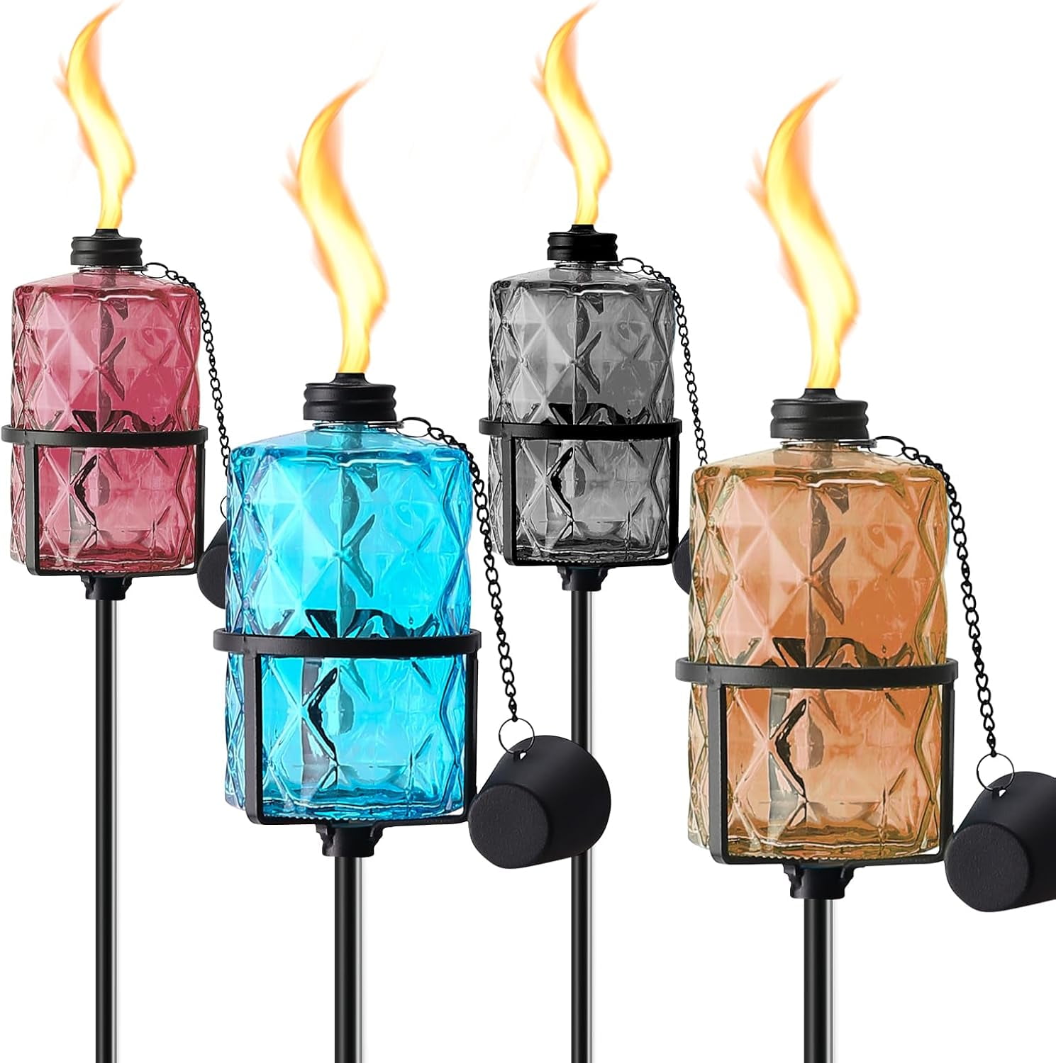 4 Pack Colorful Glass Garden Torch, 12 oz Outdoor Torch Garden Décor,60 ...