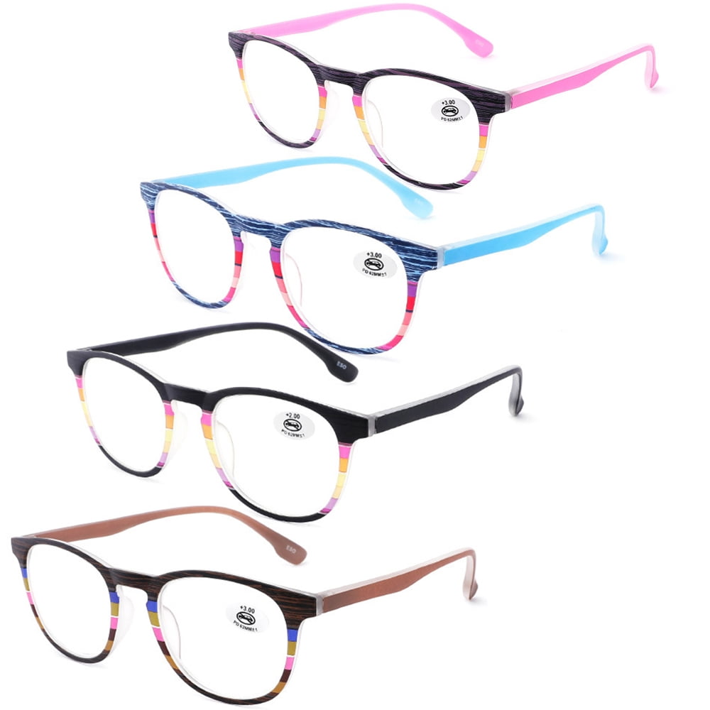 4 Pack Colorful Presbyopic Reading Glasses Spring Hinge Rectangle ...