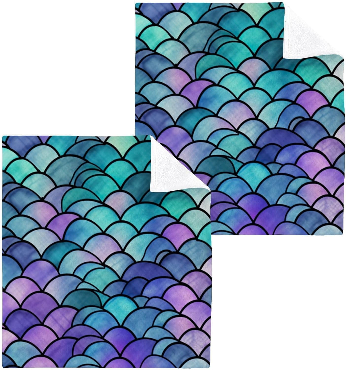 4 Pack Colorful Scales Pure Cotton Washcloths 12 x 12 Inch Reusable ...