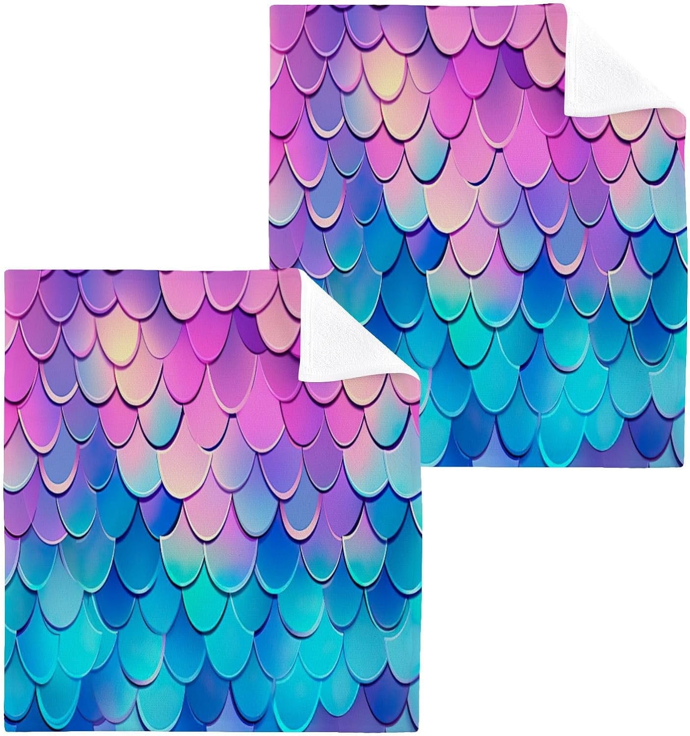 4 Pack Colorful Scales Pure Cotton Washcloths 12 x 12 Inch Reusable ...