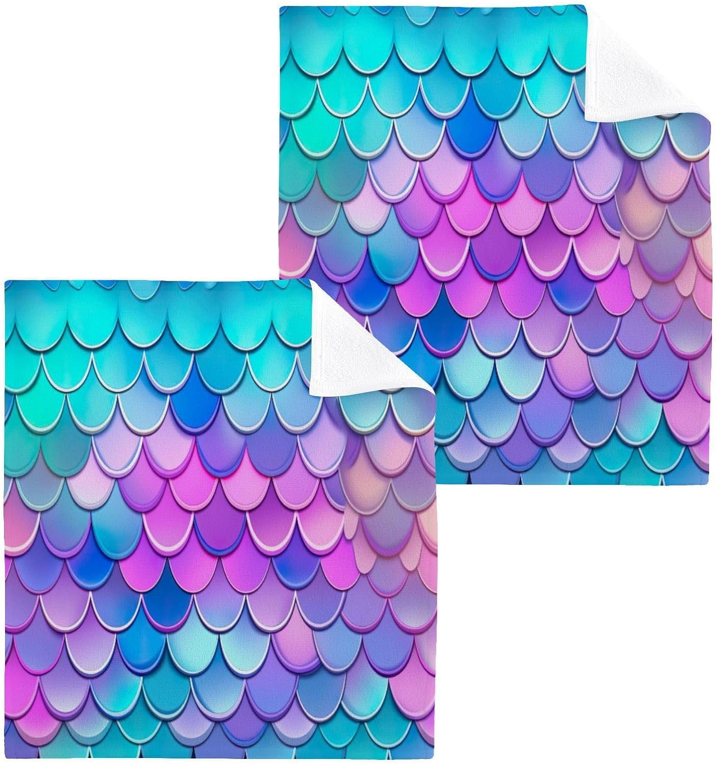 4 Pack Colorful Scales Pure Cotton Washcloths 12 x 12 Inch Reusable ...