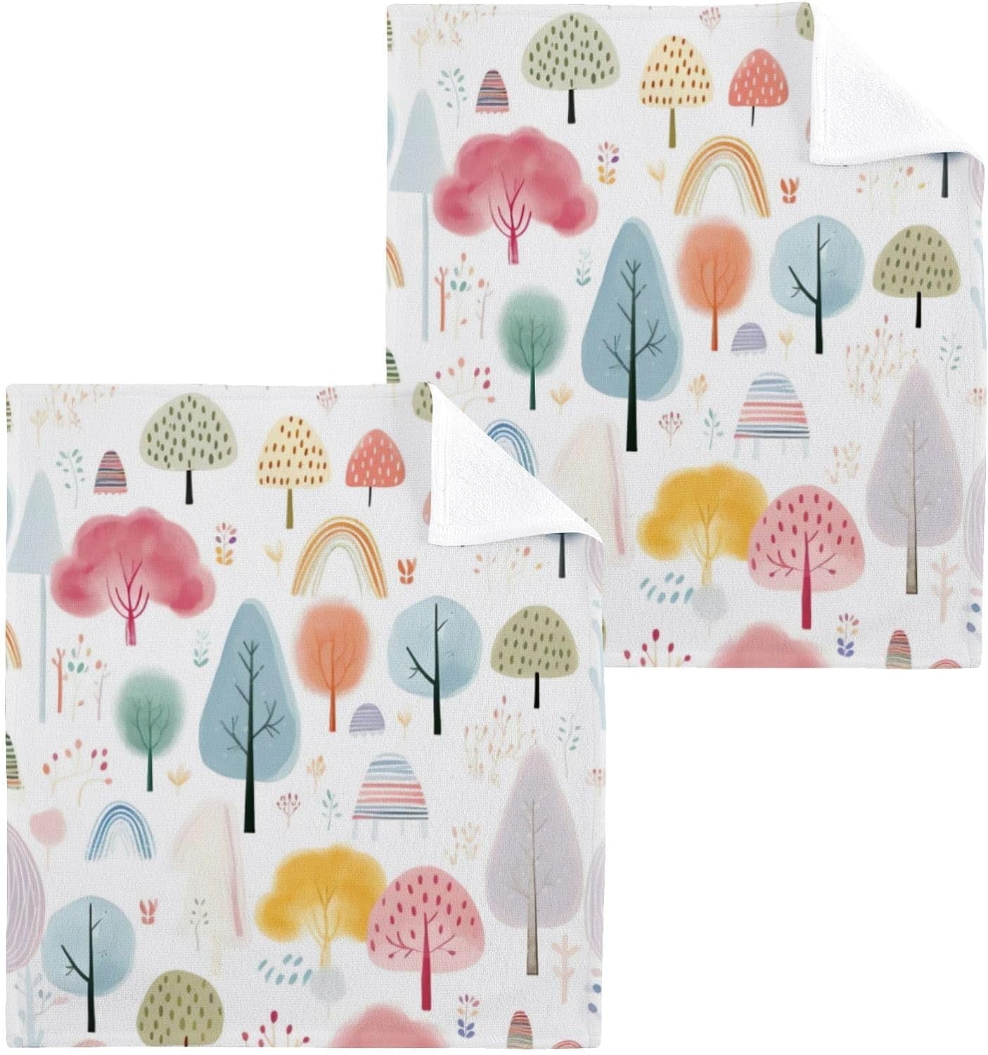 4 Pack Colorful Tree Pure Cotton Washcloths 12 x 12 Inch Reusable ...