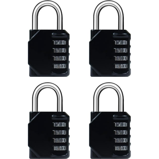 4 Pack Combination Lock 4 Digit, Black Resettable Locker Lock ...