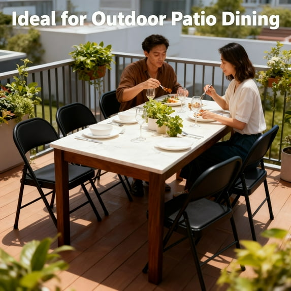 4-Pack Commercial Black Metal Folding Chairs: Heavy-Duty, Leather-Like ...